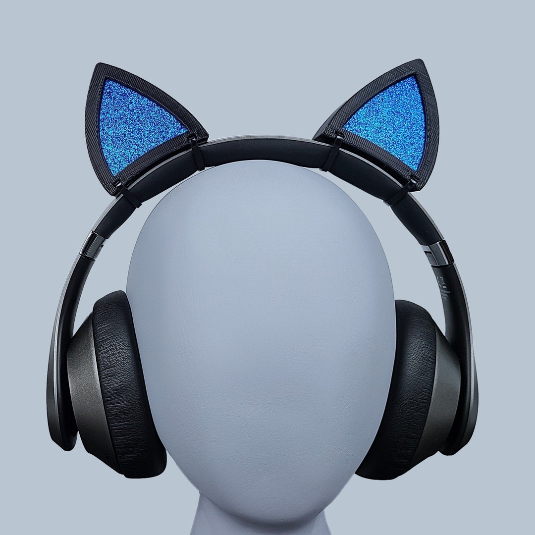 Customizable Clip On Cat Ears For Headphones Black Or White Kitten Ears Twitch Streamer Gaming