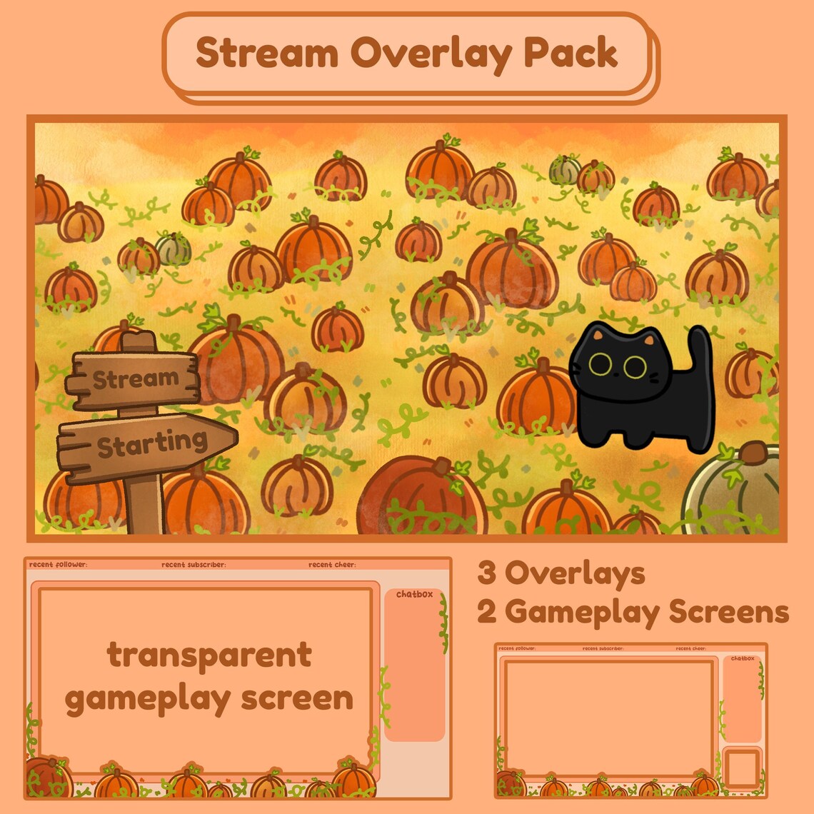 Halloween Twitch Stream Overlay Pumpkin Patch Black Cat Spooky Twitch ...