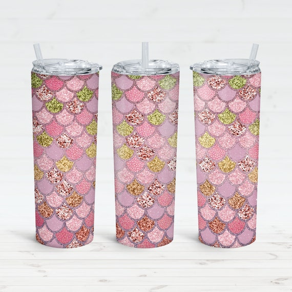 20 Oz Tumbler Mermaid Scales Gold Pink Skinny Sublimation | Etsy
