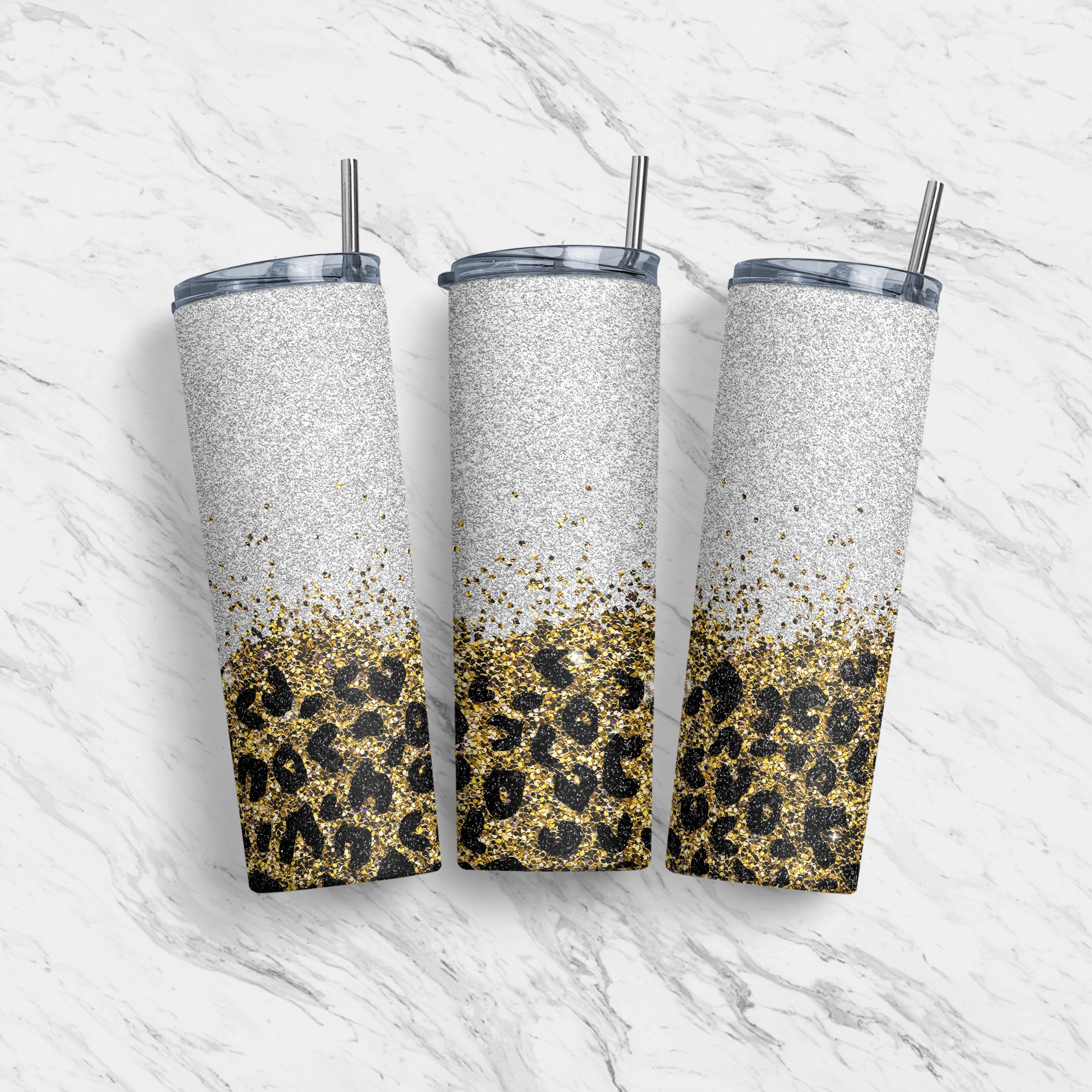 20 Oz Tumbler Skinny, Sublimation Design Template, Leopard Gold White ...