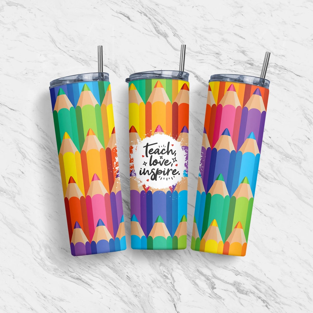 Rainbow Colored Pencils 20oz Skinny, Seamless Sublimation Template ...