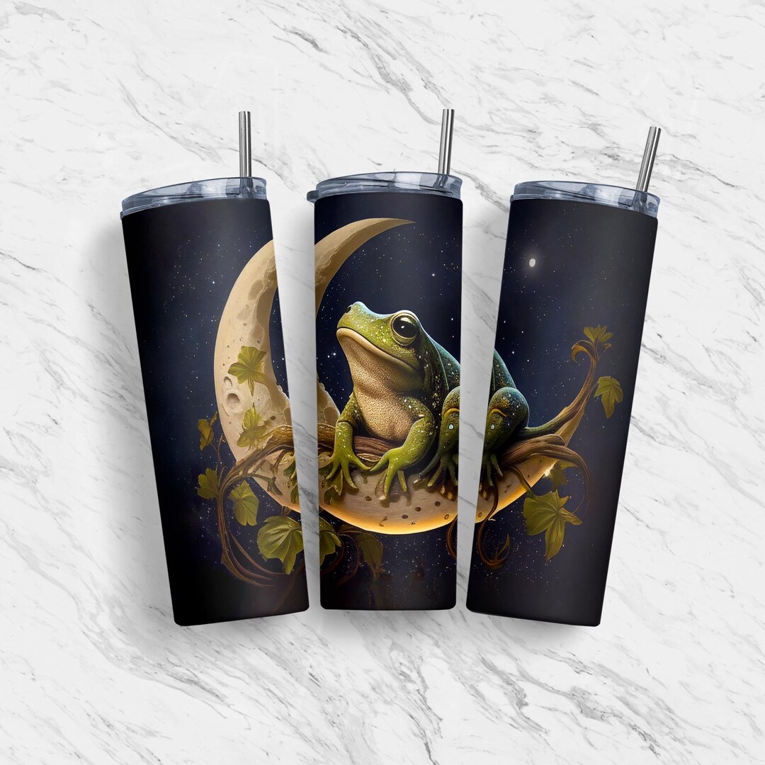 Frog on Crescent Moon 20oz Tumbler Skinny, Sublimation Design Template ...