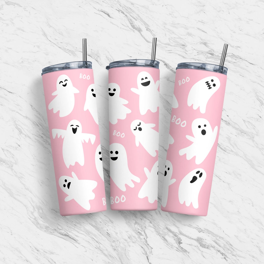 20 Oz Tumbler Skinny Sublimation Design, Pink Ghosts Boo Tumbler PNG ...