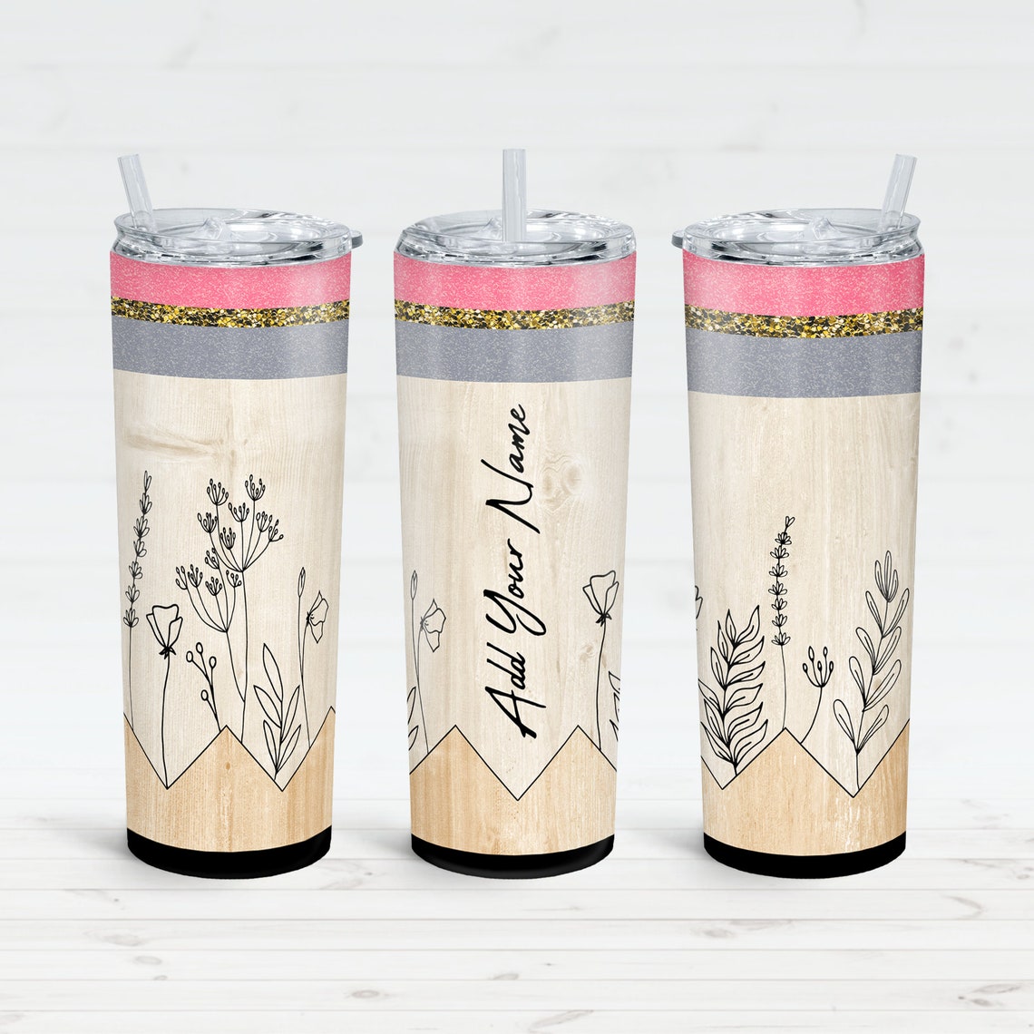 20oz Teacher Pencil Skinny Tumbler Wrap, Seamless, Add Your Own Name ...