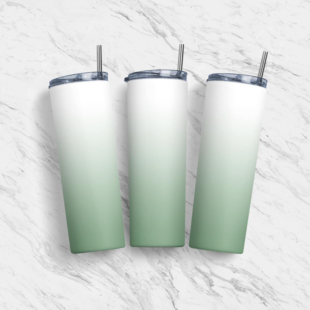 20 Oz Tumbler Skinny, Sage Ombre, White to Sage Green Gradient Design ...