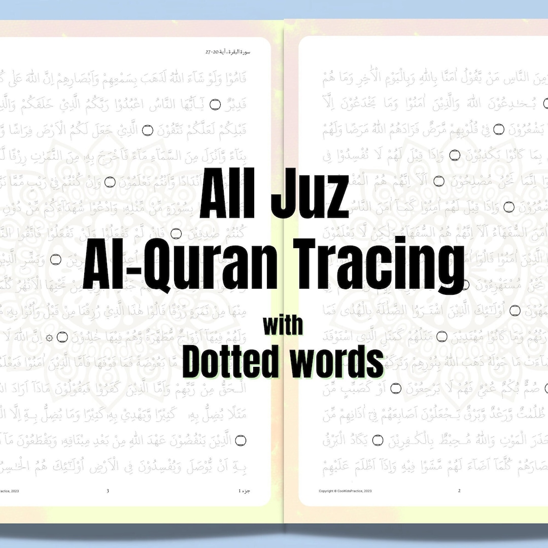 Full Quran Tracing Writing Complete All Juz Traceable Quran Printable ...