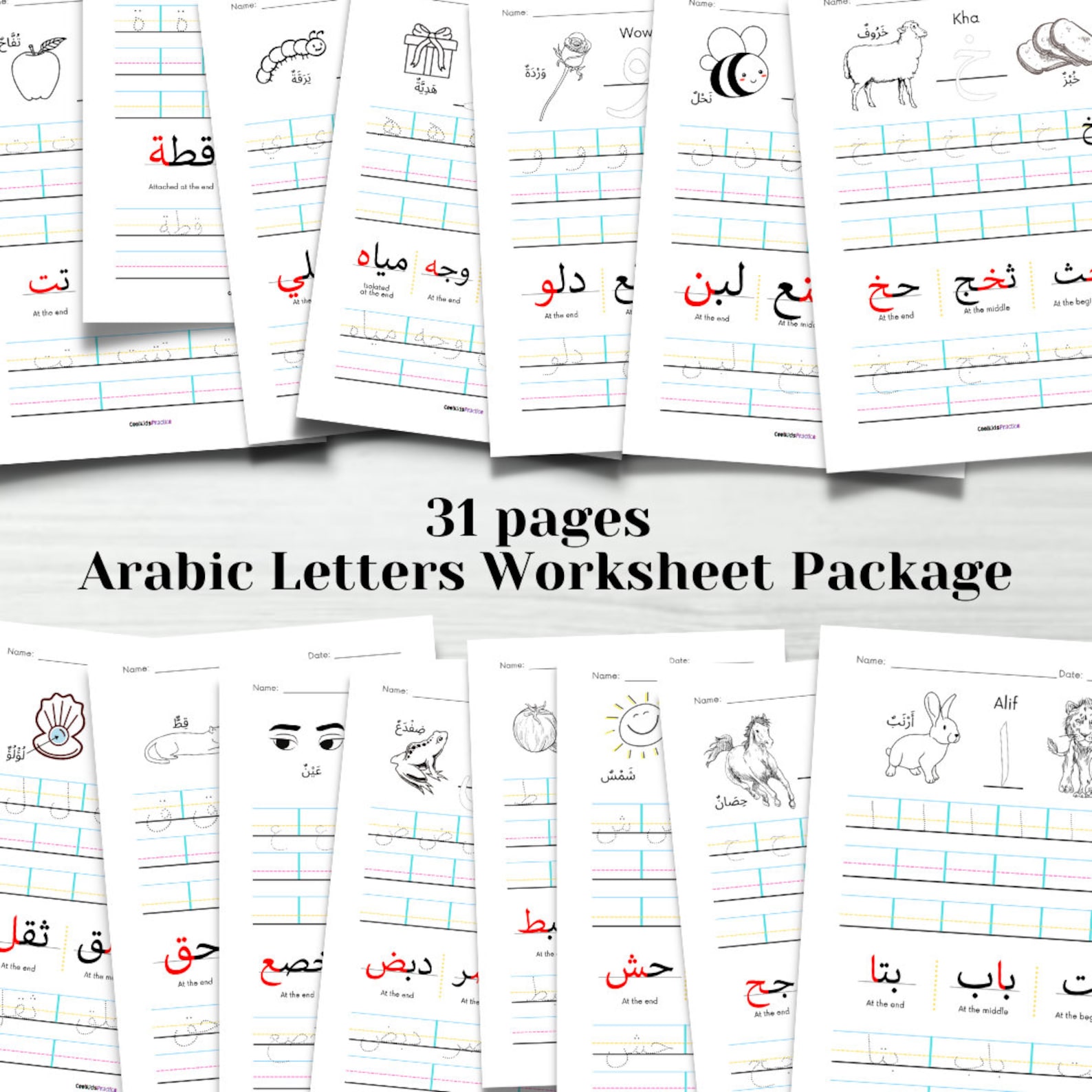 31 Arabic Letters Writing Practice Worksheet Package Printable PDF ...