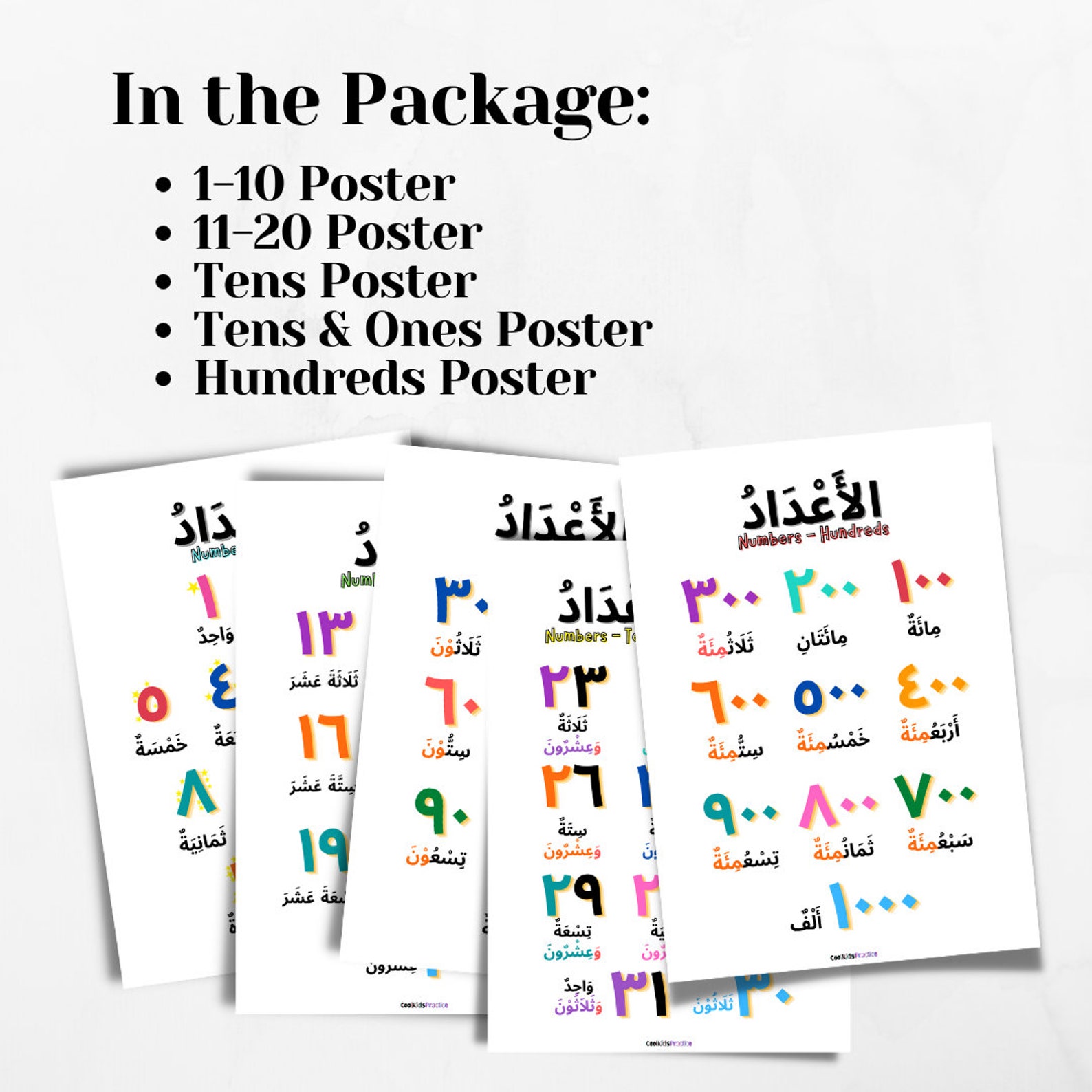 5 Arabic Numbers 1-100 Poster Package Printable - Etsy