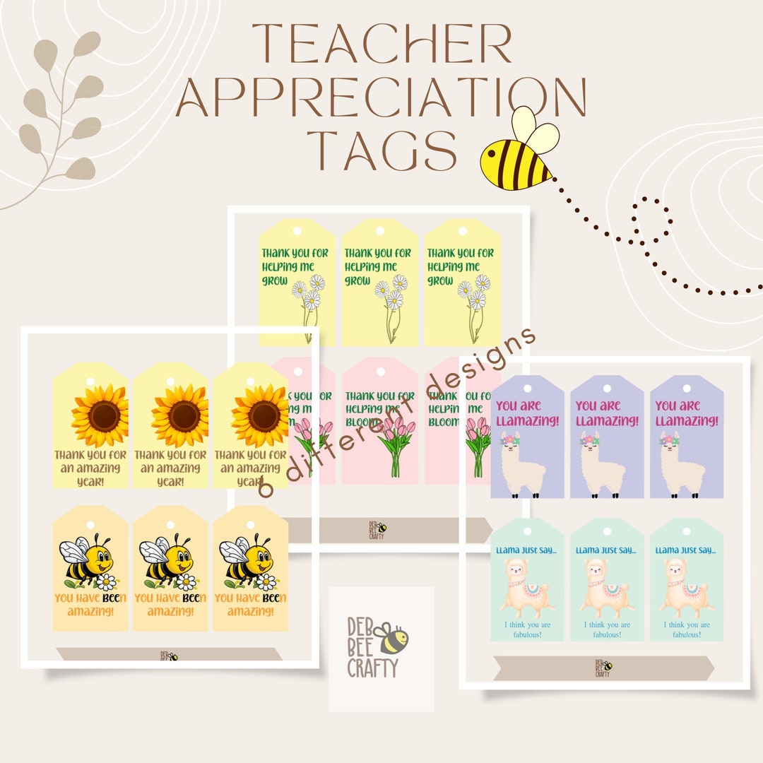 Teacher Appreciation Gift Tags Printable / Printable Gift Tags for ...