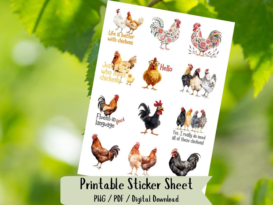 Funny Chicken Stickers / Printable Sheet/ Digital Download - Etsy
