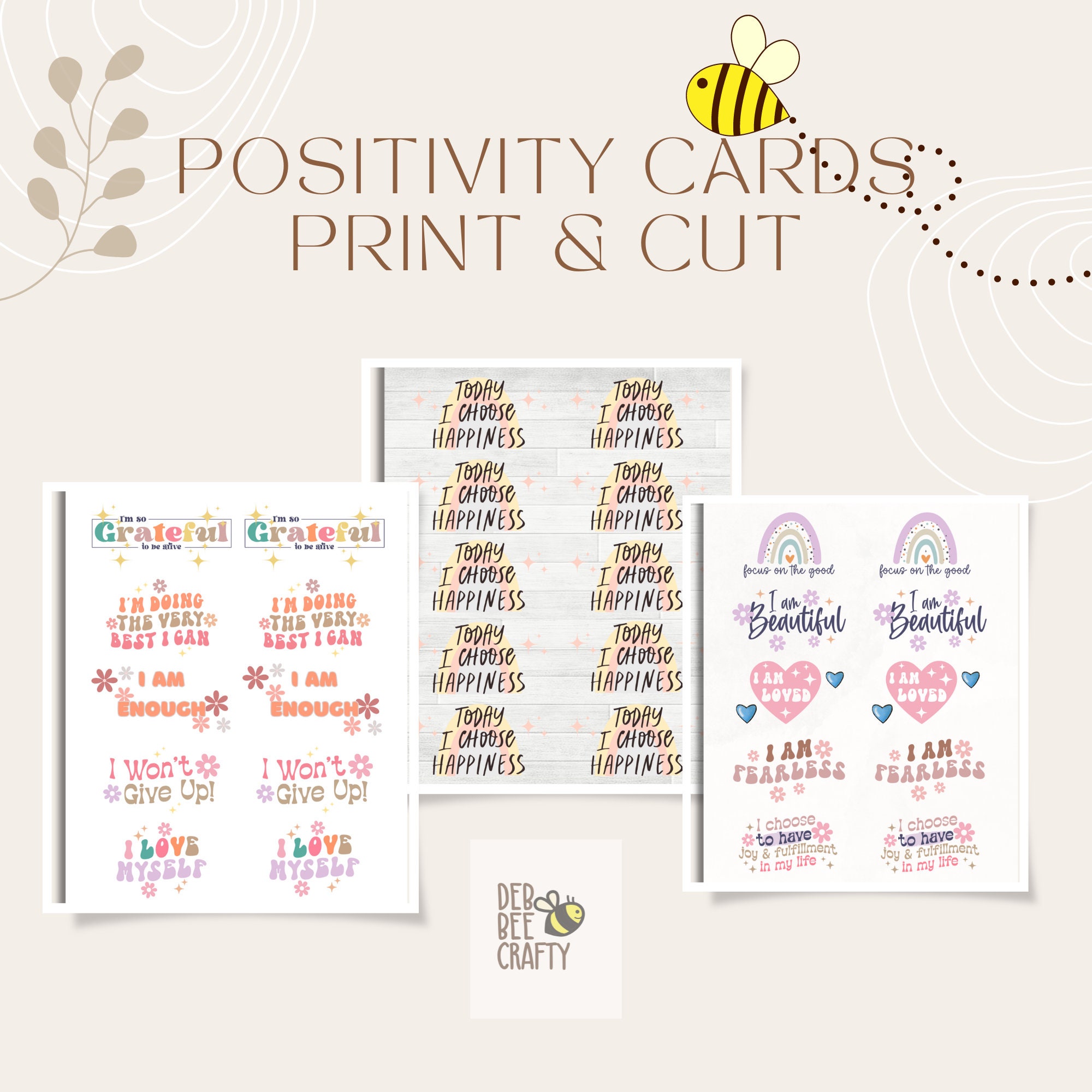 Positive Affirmation Cards Print and Cut Set, Printable Affirmations ...