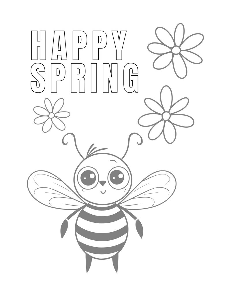 Happy Spring Coloring Pages Set // Coloring Pages for Kids, Spring ...