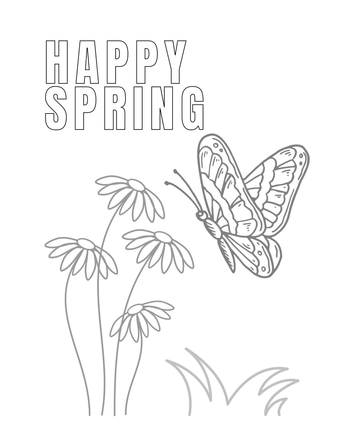 Happy Spring Coloring Pages Set // Coloring Pages for Kids, Spring ...