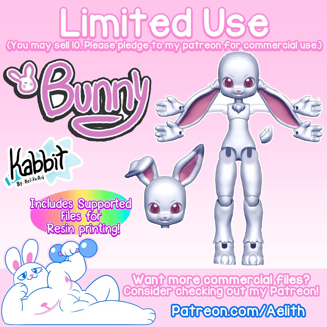 DIGITAL .STL - Bunny Kabbit Ball Jointed Doll + Presupported Files for ...
