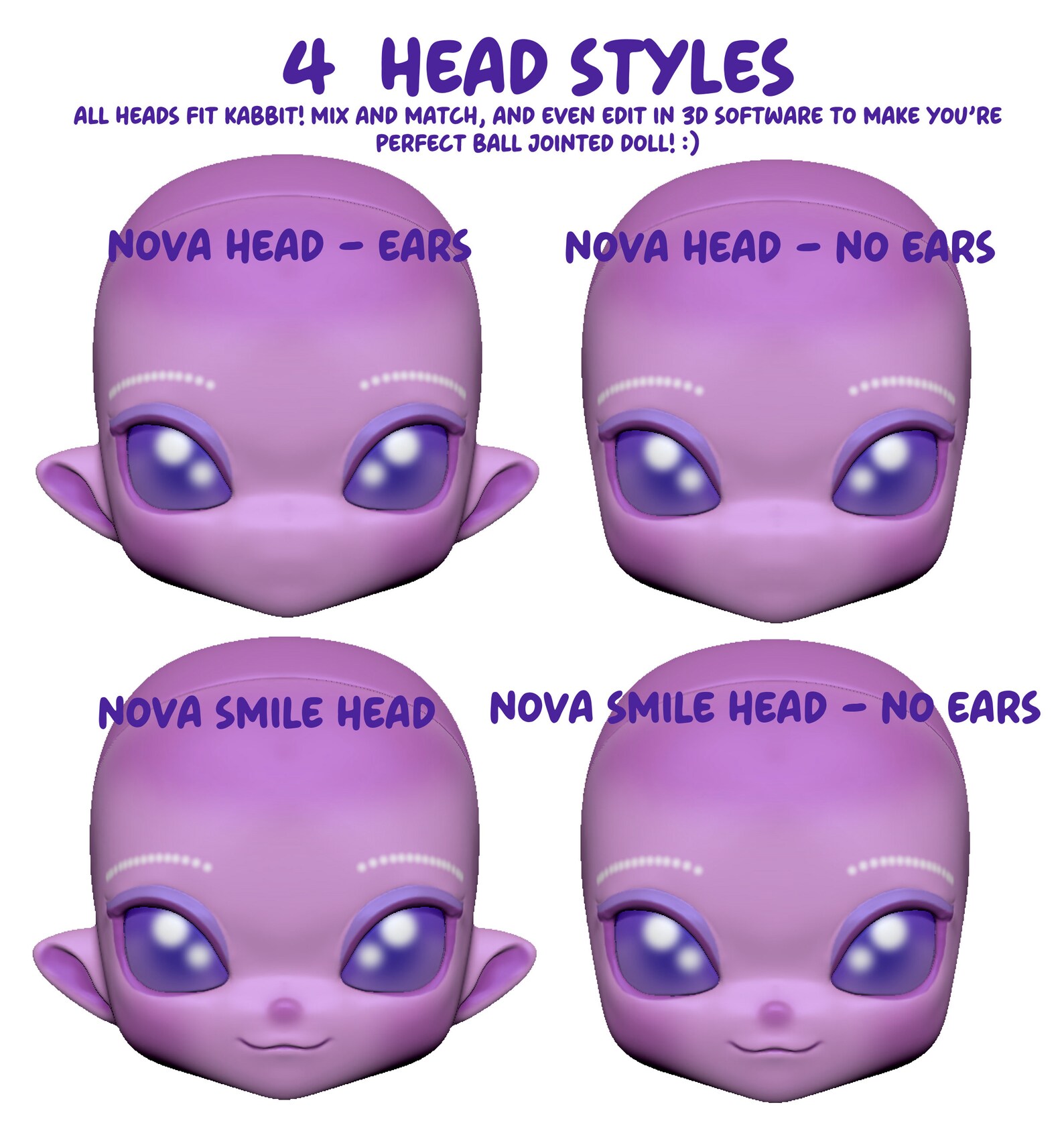 Nova Kabbit Head STL File: 26-28cm BJD Base (digital Download) - Etsy