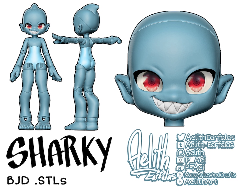 Sharky Kabbit BJD Base: 3D Printed Doll .STL (digital Download) - Etsy