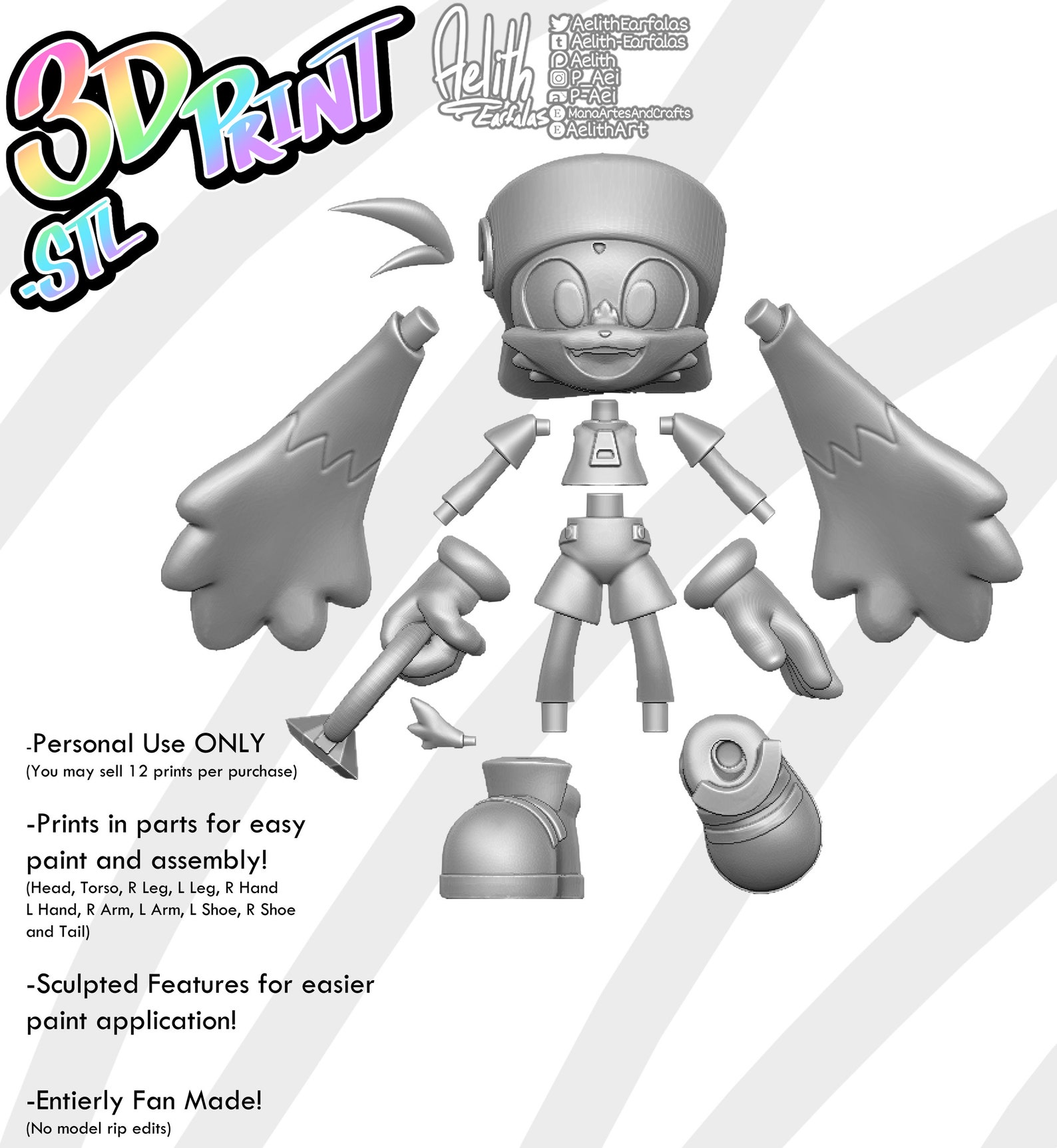 DIGITAL STL 3DPRINT File Klonoa Klonoa 2 Digital STL File for 3D ...
