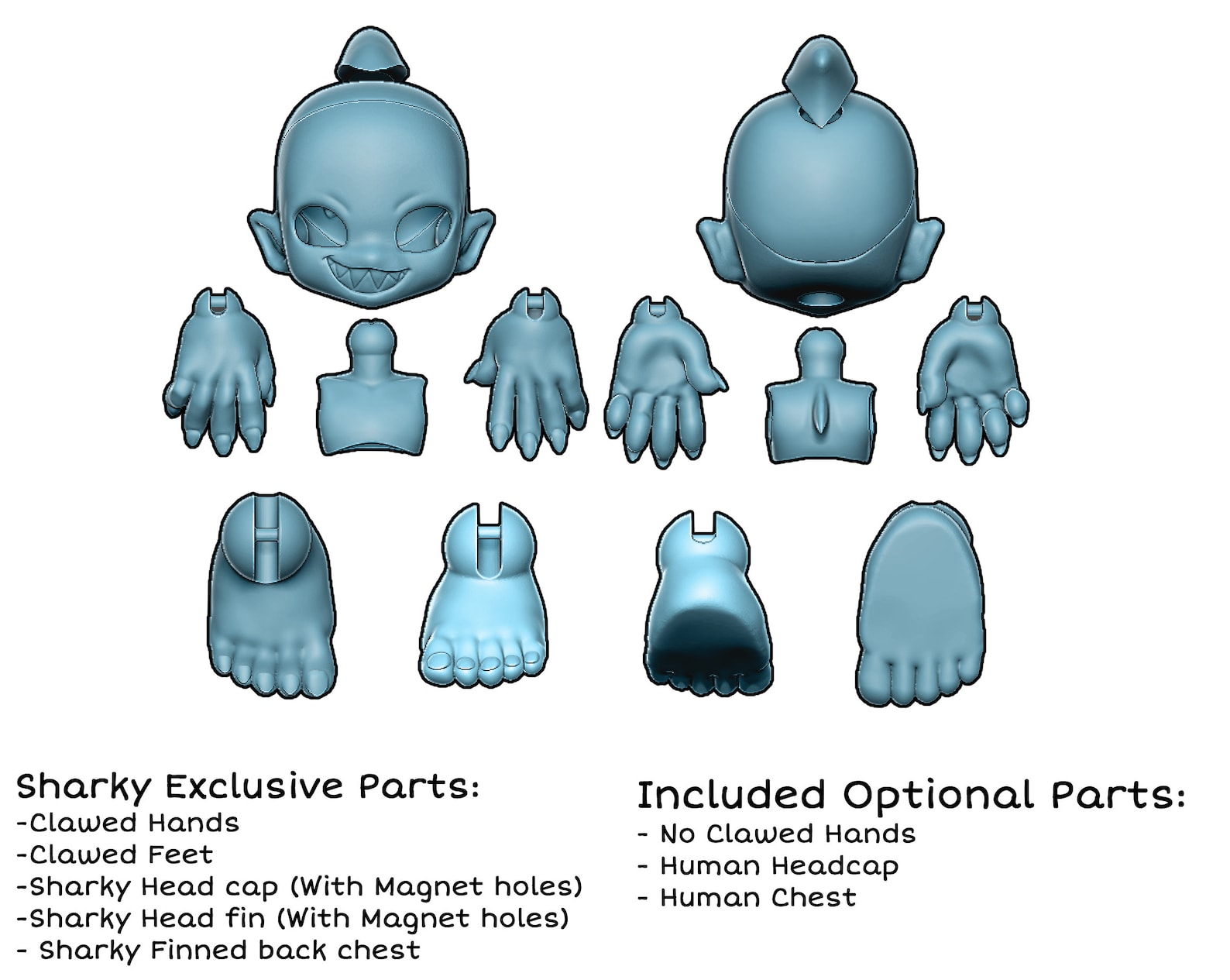 Sharky Kabbit BJD Base: 3D Printed Doll .STL (digital Download) - Etsy