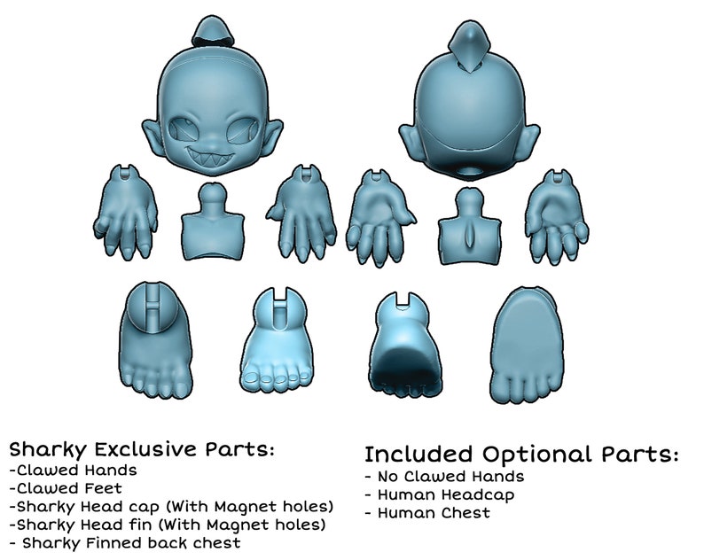 Sharky Kabbit BJD Base: 3D Printed Doll .STL (digital Download) - Etsy