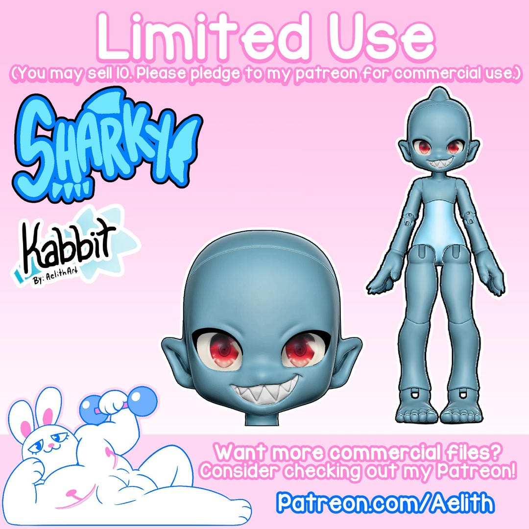 Sharky Kabbit BJD Base: 3D Printed Doll .STL (digital Download) - Etsy