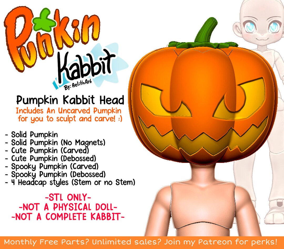 Pumpkin Kabbit Head STL: 3D Printed BJD Doll Base (26-28cm) - Etsy