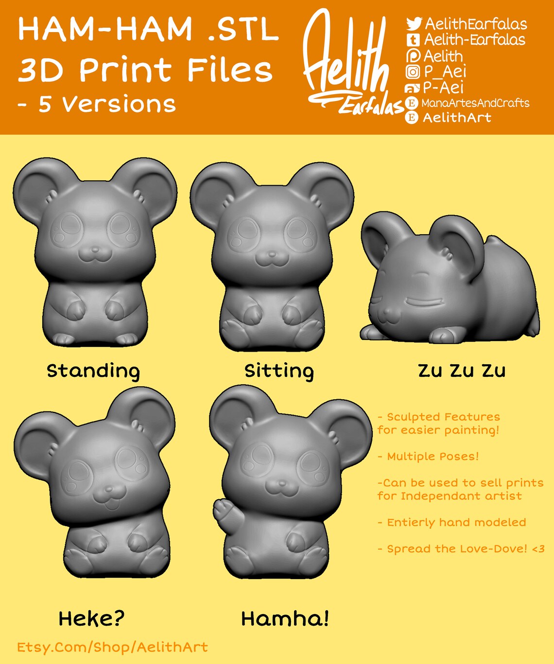 Digital Print .STL File Ham-ham Figurine Digital STL - Etsy