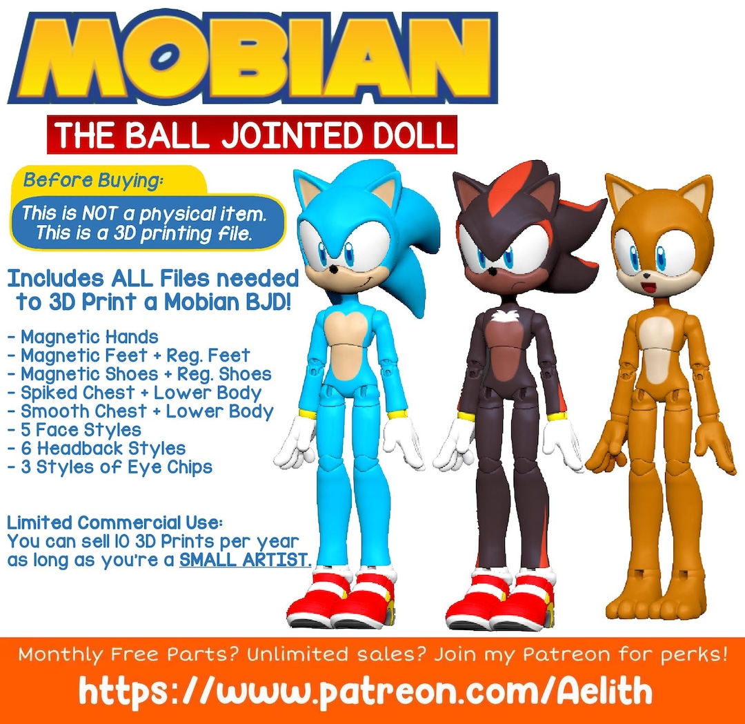 DIGITAL .STL Mobian 36cm - 3D Printed Ball Jointed Doll Base - PLA ...