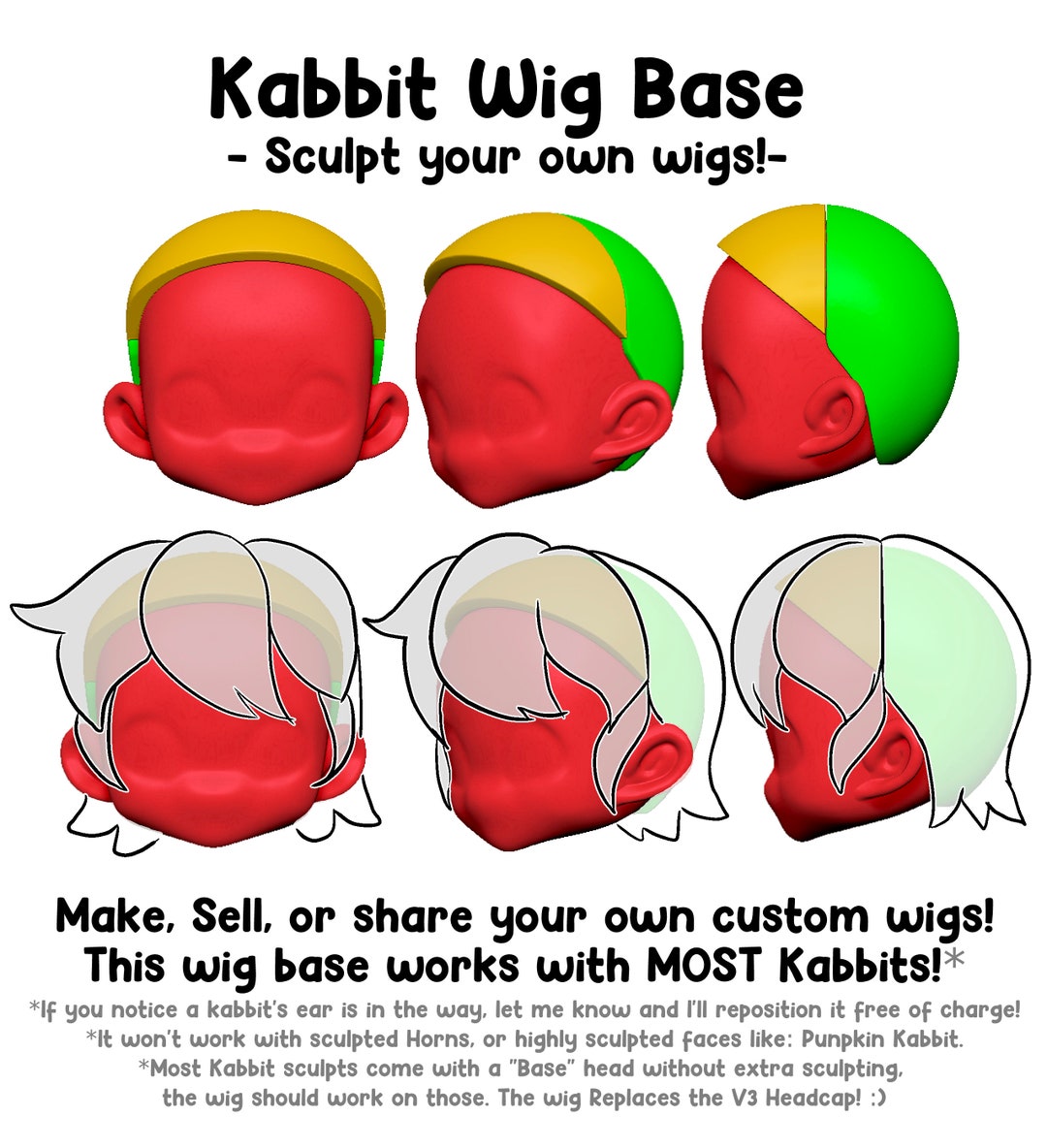 DIGITAL .STL - KABBIT 3D Modeling Wig Base - Commercial Use is Ok! - Etsy