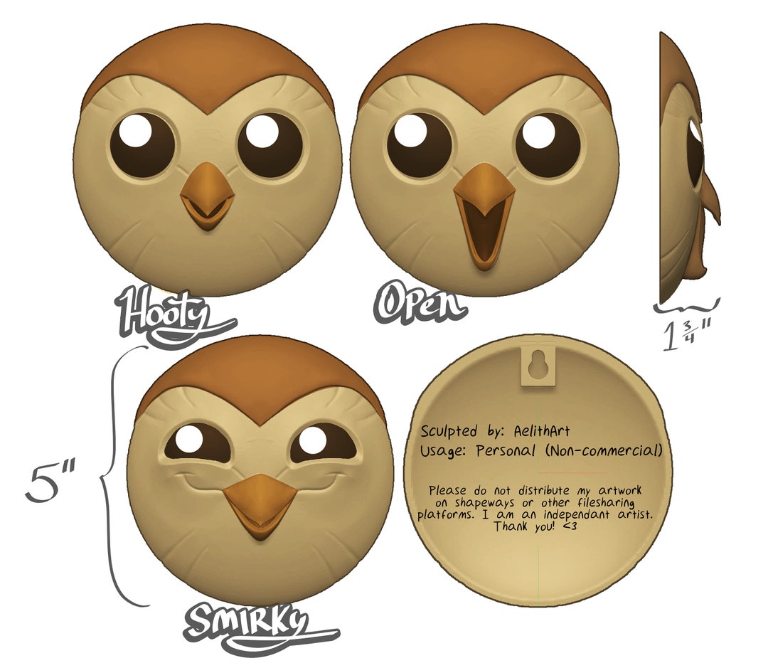 DIGITAL .STL FILES 3 Pack 5 Hooty Wall Hang Door Plate 3D Printed ...