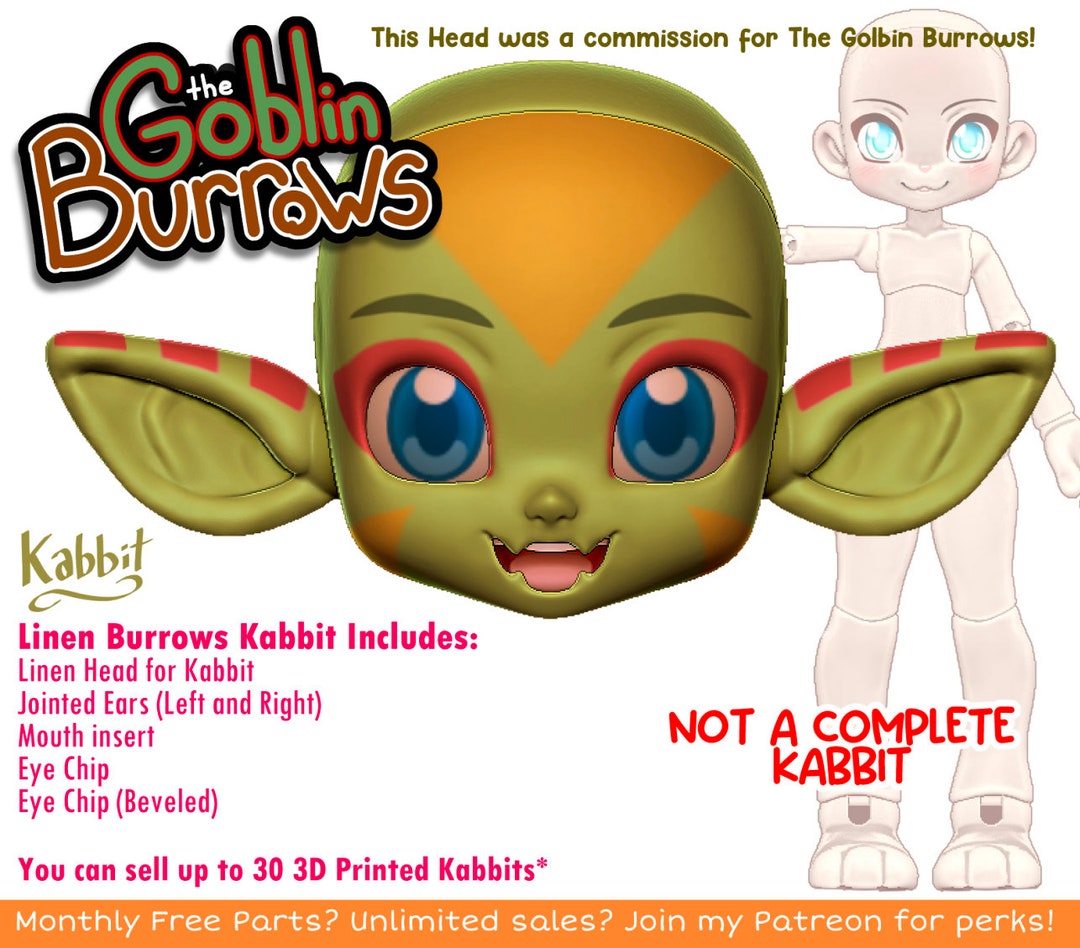 DIGITAL .STL - Linen Burrows of the Goblin Burrows Head for Kabbit - 26-28cm - 3D Printed Ball ...