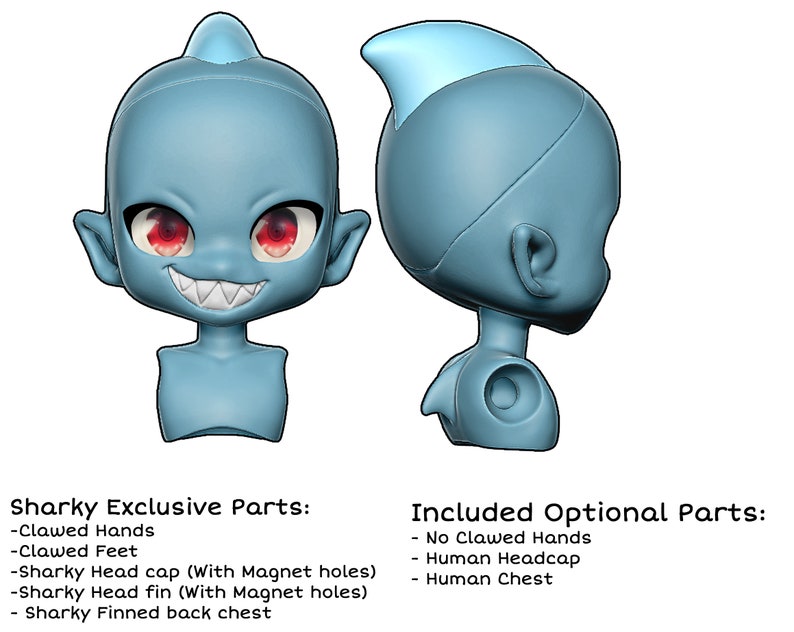 Sharky Kabbit BJD Base: 3D Printed Doll .STL (digital Download) - Etsy