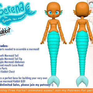 Serena Mermaid Kabbit BJD: 3D Printed Doll Base (.STL Digital File) - Etsy