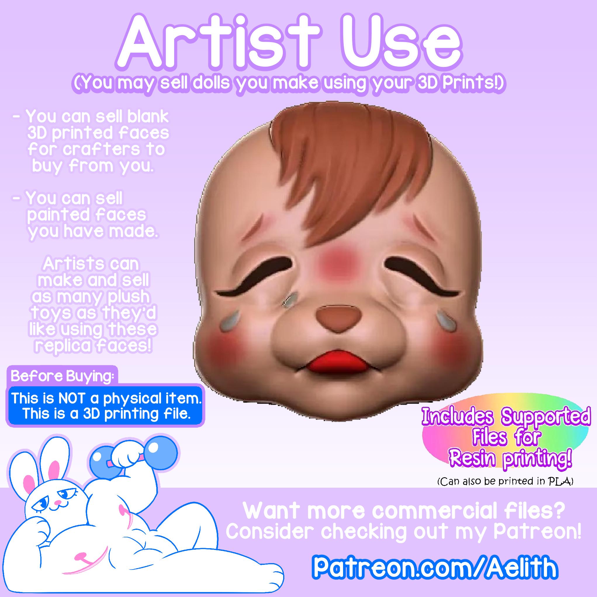 DIGITAL - Rushton Doll Crying Kitty Art Doll Face STL - 3D Printable ...