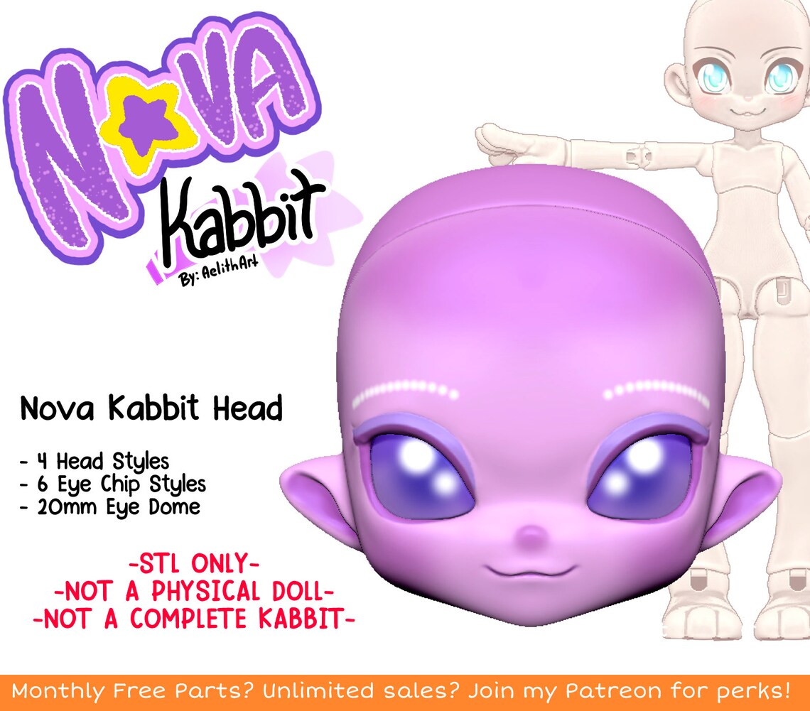 Nova Kabbit Head STL File: 26-28cm BJD Base (digital Download) - Etsy