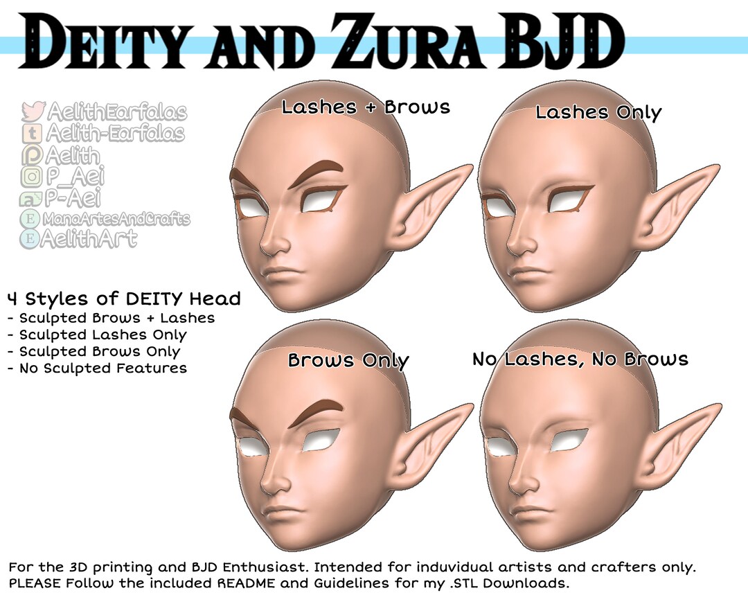 Digital .stls deity HEAD ONLY Fantasy Elf 45cm 3D Printed Ball Jointed ...