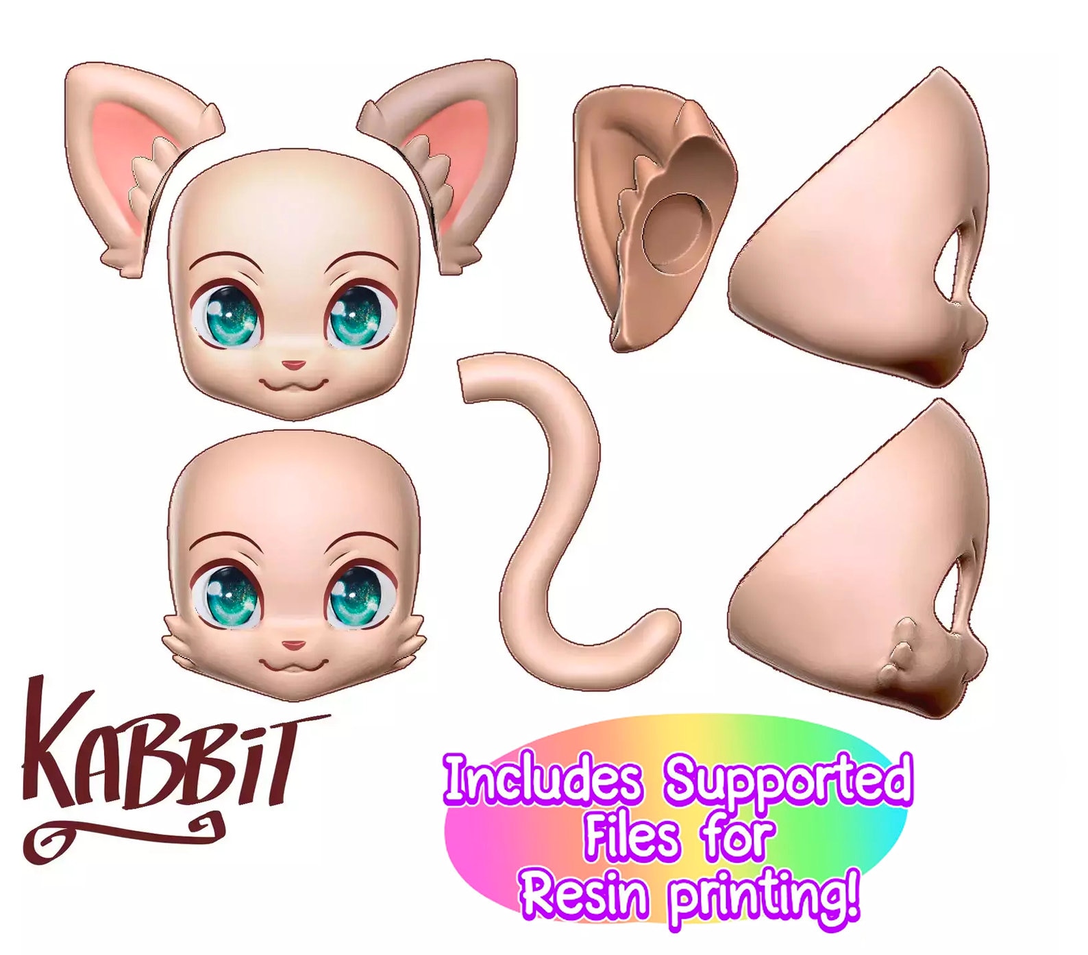 Kabbit BJD Head & Ears .STL: 3D Printed Doll Base (digital File) - Etsy