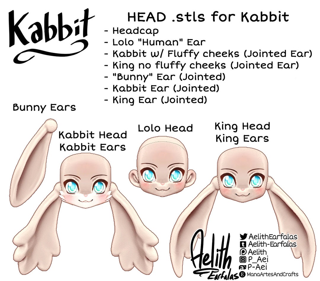 DIGITAL .STL - Head and Ears Only Kabbit - 26-28cm - 3D Printed Ball ...