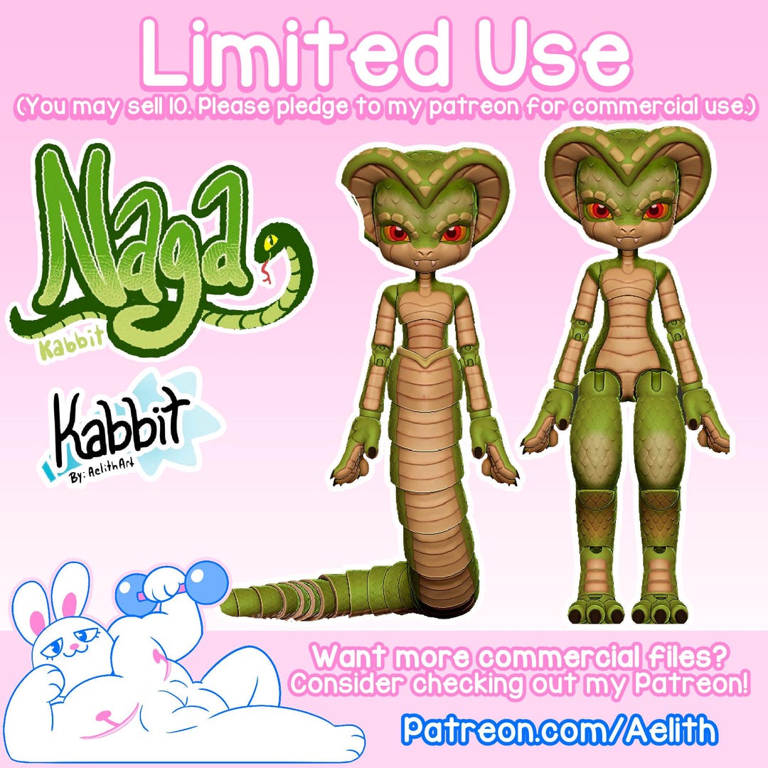 Naga Kabbit BJD: 3D Printed Doll Base .STL File - Etsy