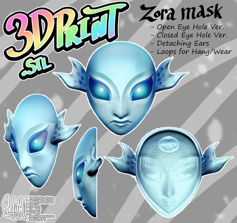 Zora Mask STL File: 3D Printing Model for Cosplay, Decor (digital ...