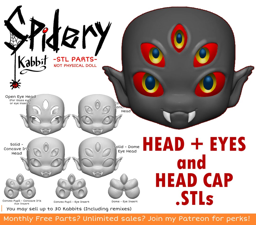 Spidery Kabbit BJD Head STL: 3D Printed Doll Base (digital File) - Etsy