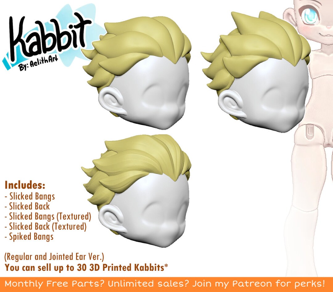 DIGITAL .STL - Additional Slicked and Spiked Wig for Kabbit - 26-28cm ...