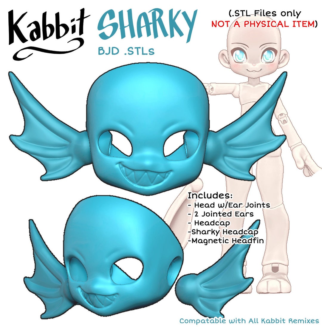 DIGITAL .STL - Additional "jointed Ear Sharky" Head for Kabbit - 26 ...