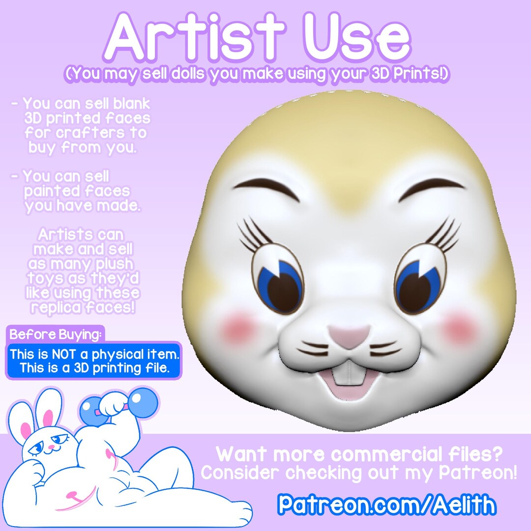 DIGITAL - Cheeky Bunny Art Doll Face STL - 3D Printable Art Doll Parts ...