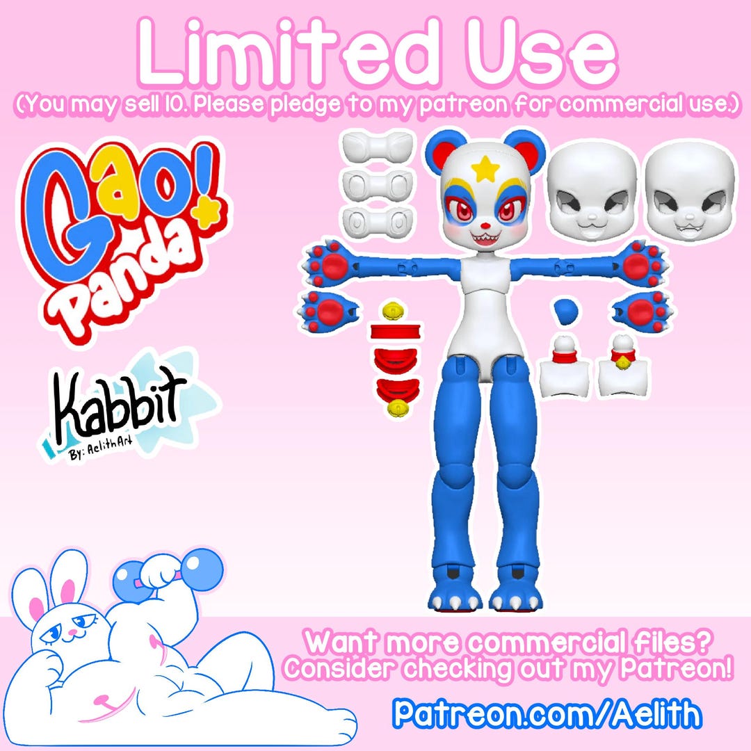 3D Printed BJD: Gao! Panda Kabbit .STL File (digital Download) - Etsy
