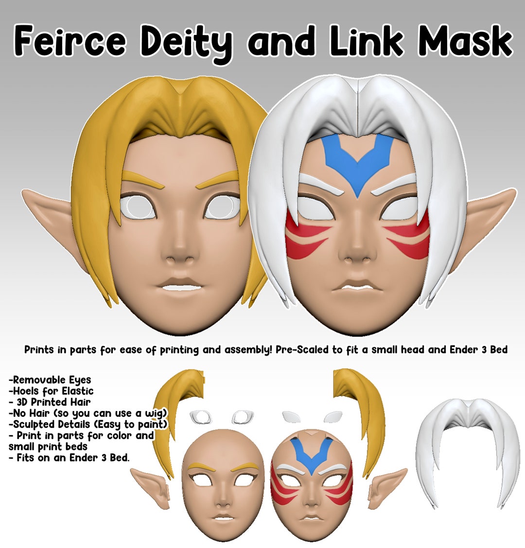 DIGITAL STL 3DPRINT File - Fierce Deity and Link Masks | Majora's Mask ...