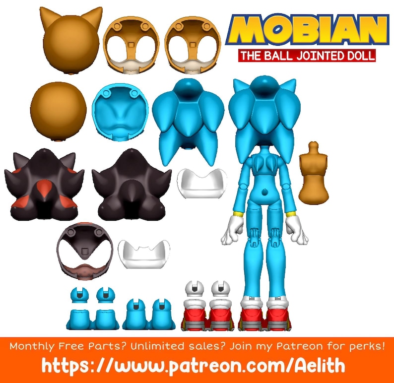 DIGITAL .STL Mobian 36cm - 3D Printed Ball Jointed Doll Base - PLA ...