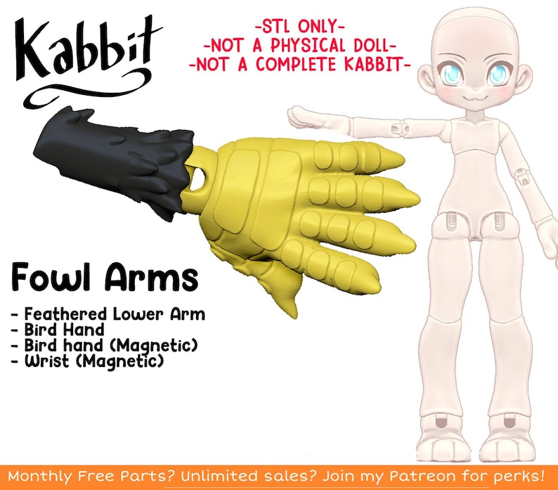 Kabbit Fowl Arms Addon: 3D Printed BJD (STL Digital File) - Etsy