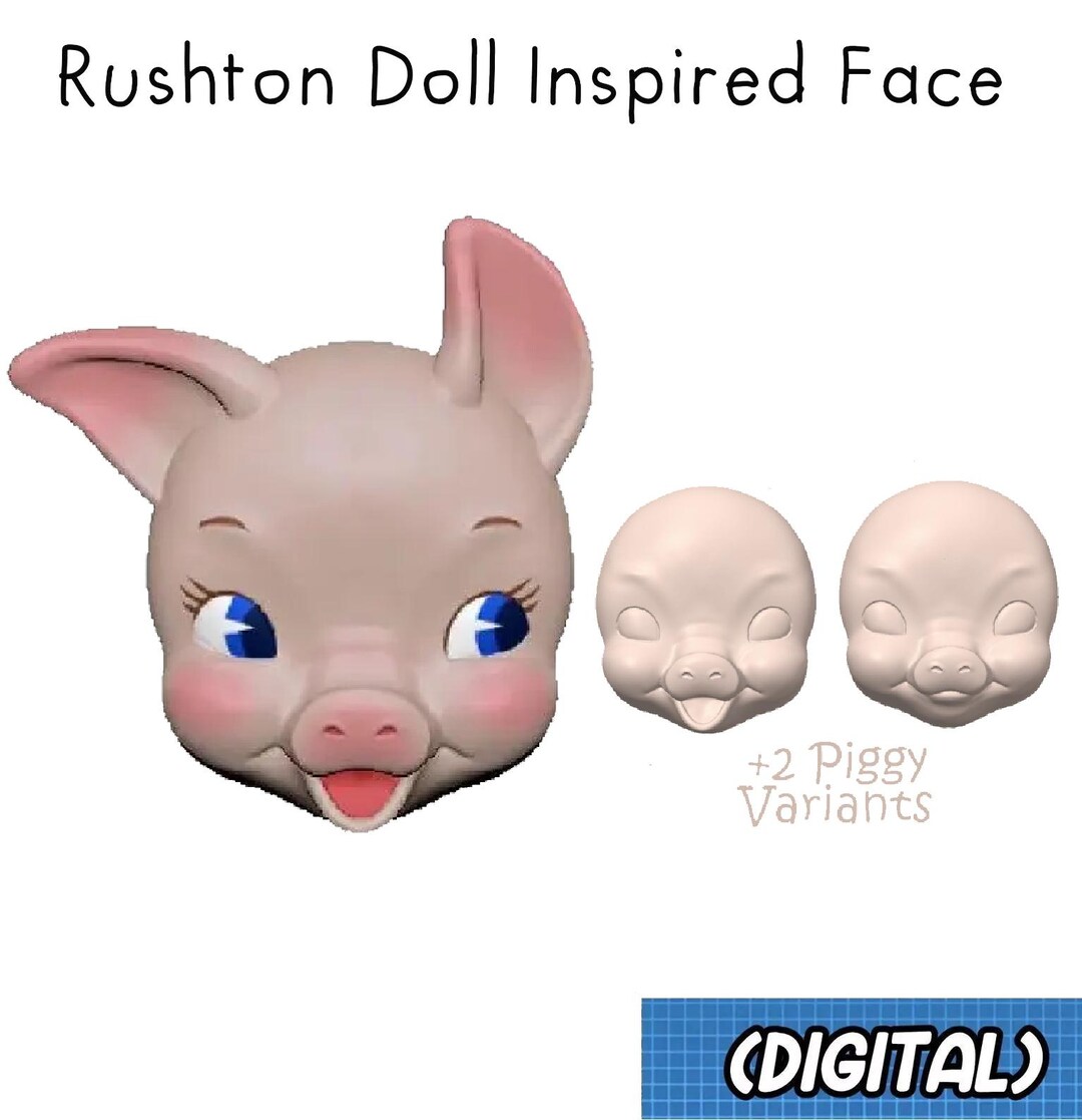 Rushton Doll Face Piggy Art Doll Face STL 3D Printable Art Doll Parts ...