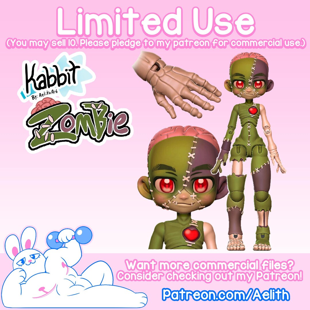 DIGITAL .STL "zombie Kabbit" 26-28cm - 3D Printed Ball Jointed Doll ...