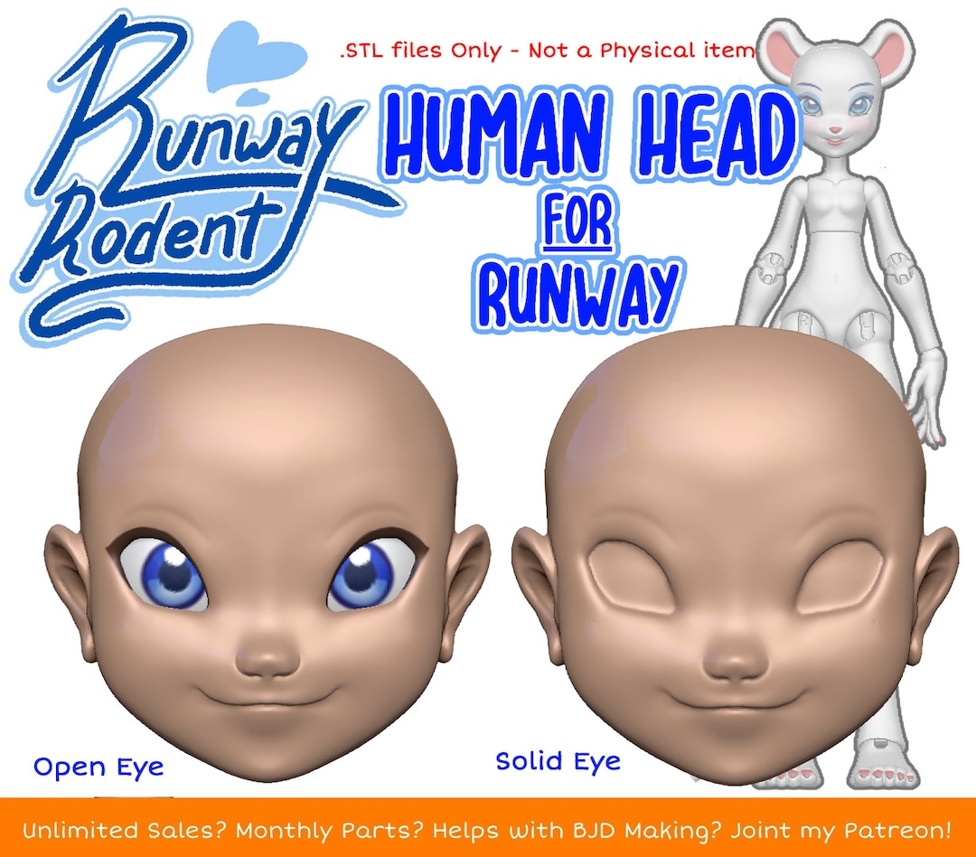 DIGITAL .STL - Human Faceplate for Runway Rodent BJD - 3D Printed Stl ...